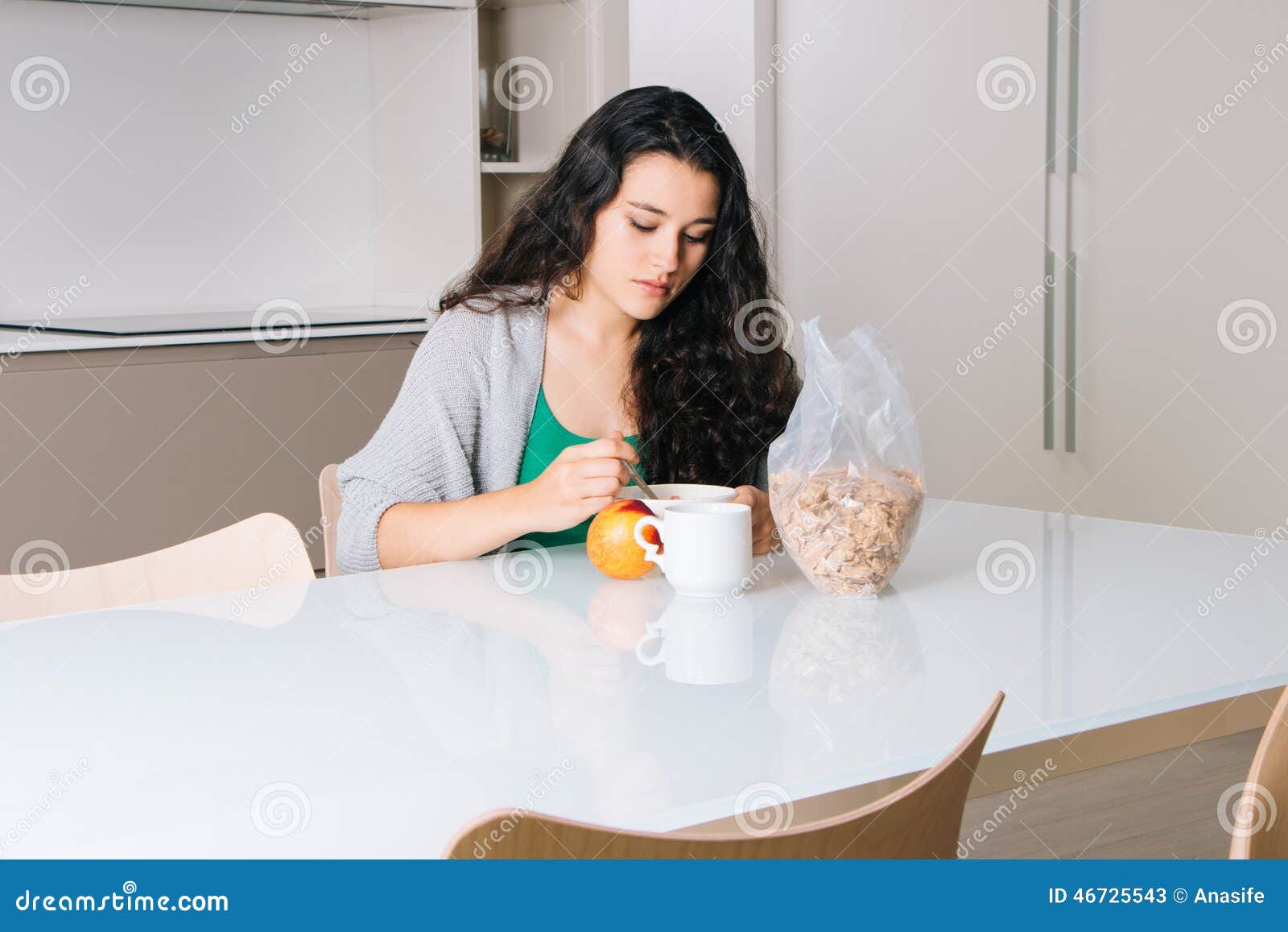 Sad Young Woman Having Breakfast Stock Image - Image of beautiful ...