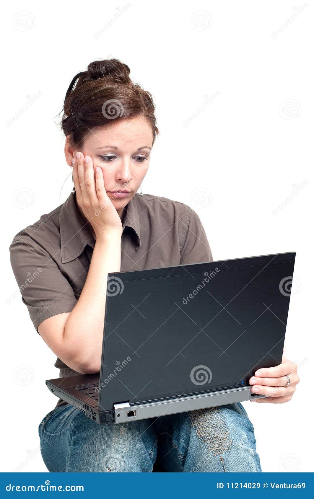 Sad Young Woman Looking on the Laptop Stock Image - Image of female ...
