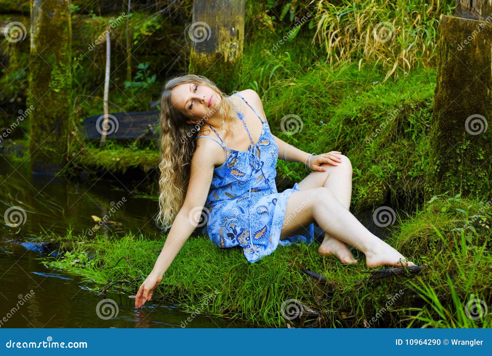 Sad Young Woman Relaxing on Nature. Stock Photo - Image of light, grass ...