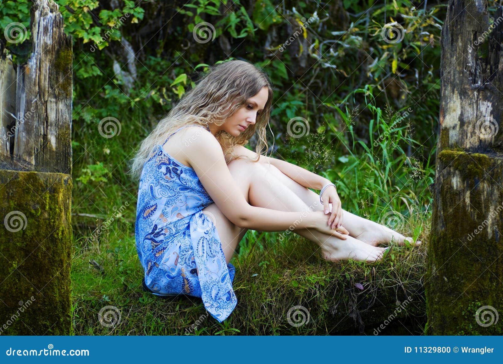 Sad Young Woman Relaxing on Nature Stock Photo - Image of grass, lady ...