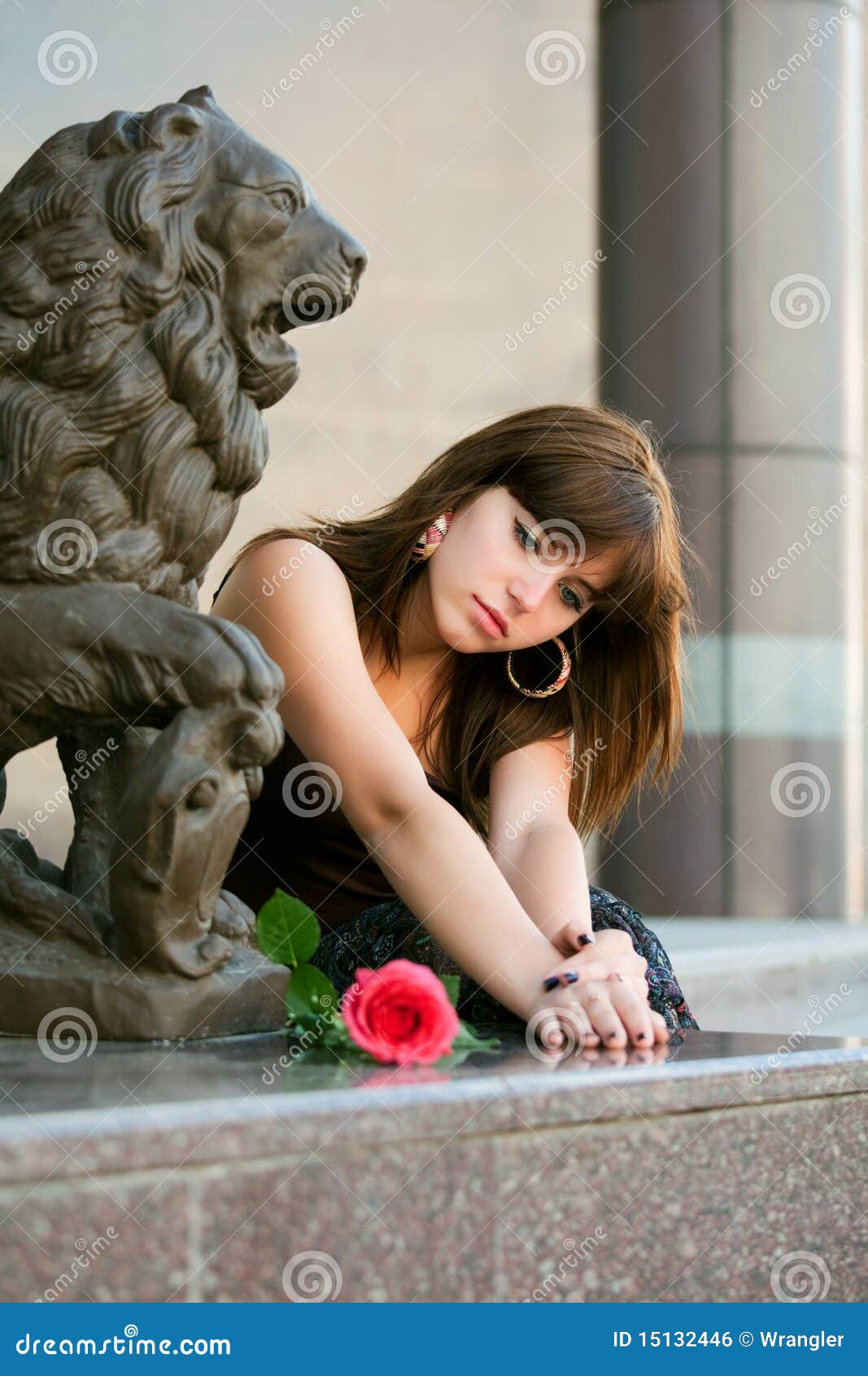 Sad Young Woman with a Rose Stock Photo - Image of brunette, bouquet ...