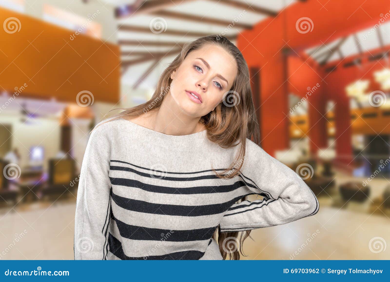 Sad young woman standing stock photo. Image of caucasian - 69703962