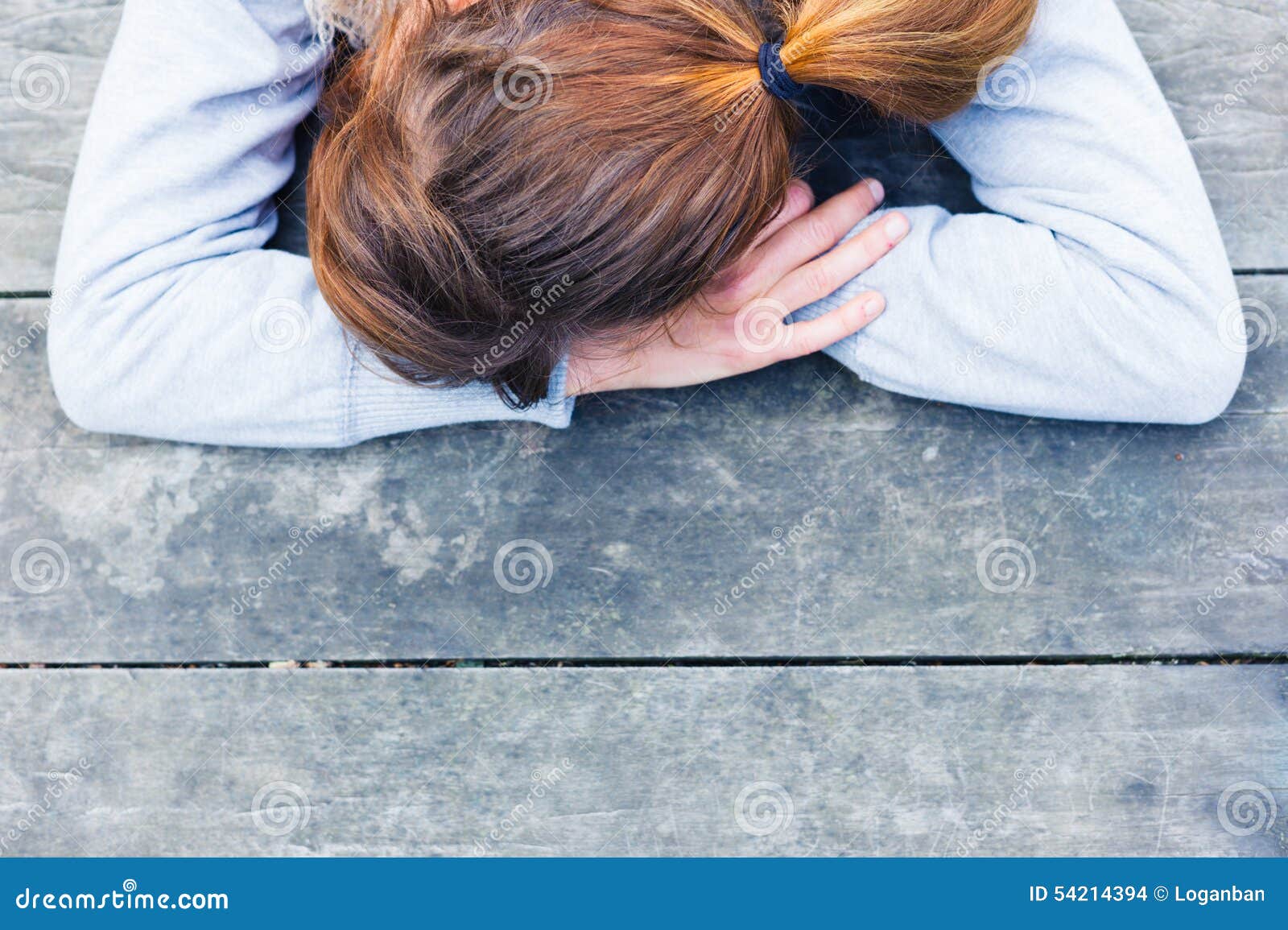 Sad Young Woman at Table in Park Stock Photo - Image of hands, fresh ...