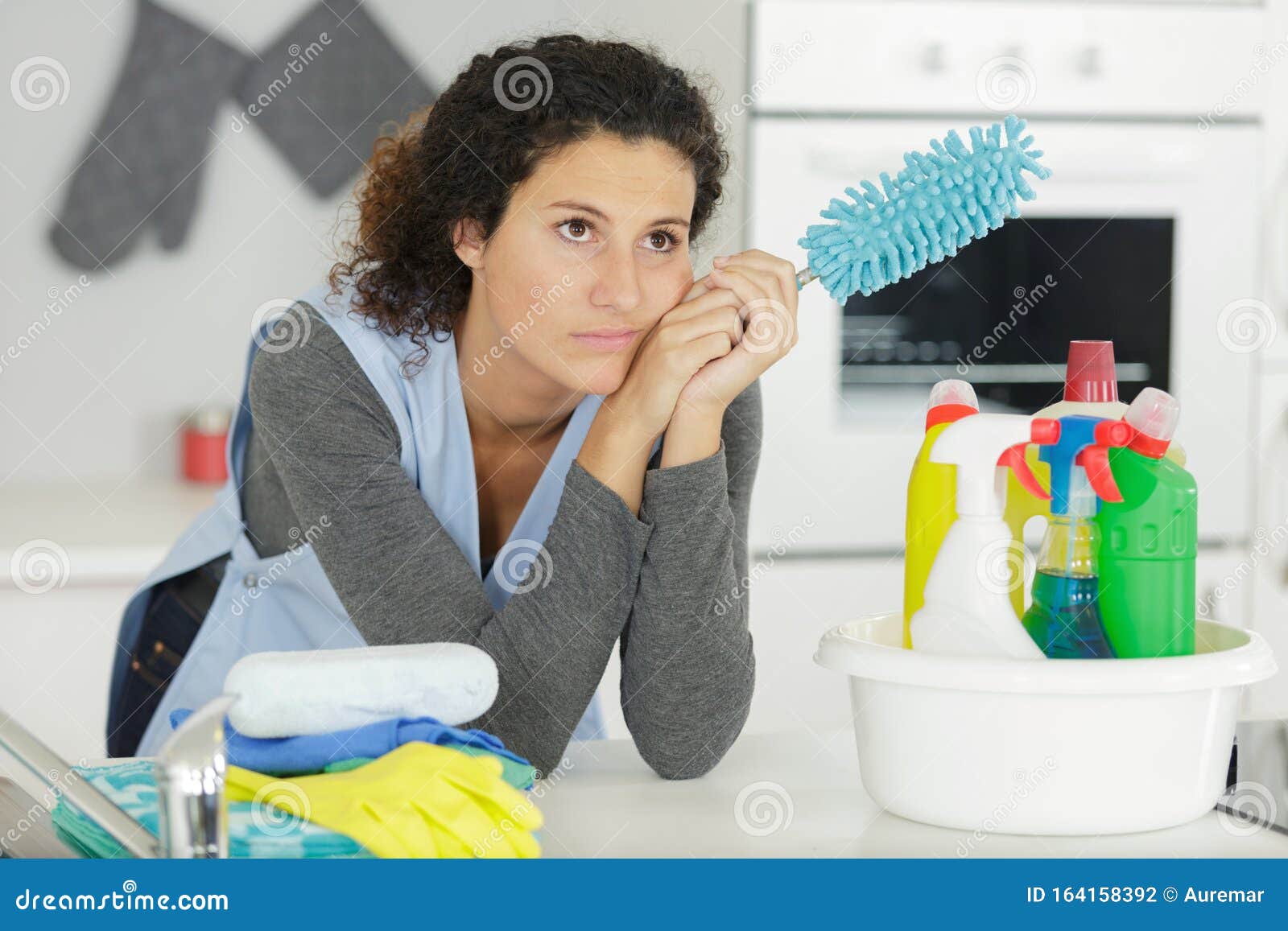Sad Young Woman Tired after Cleaning Stock Photo - Image of floor ...