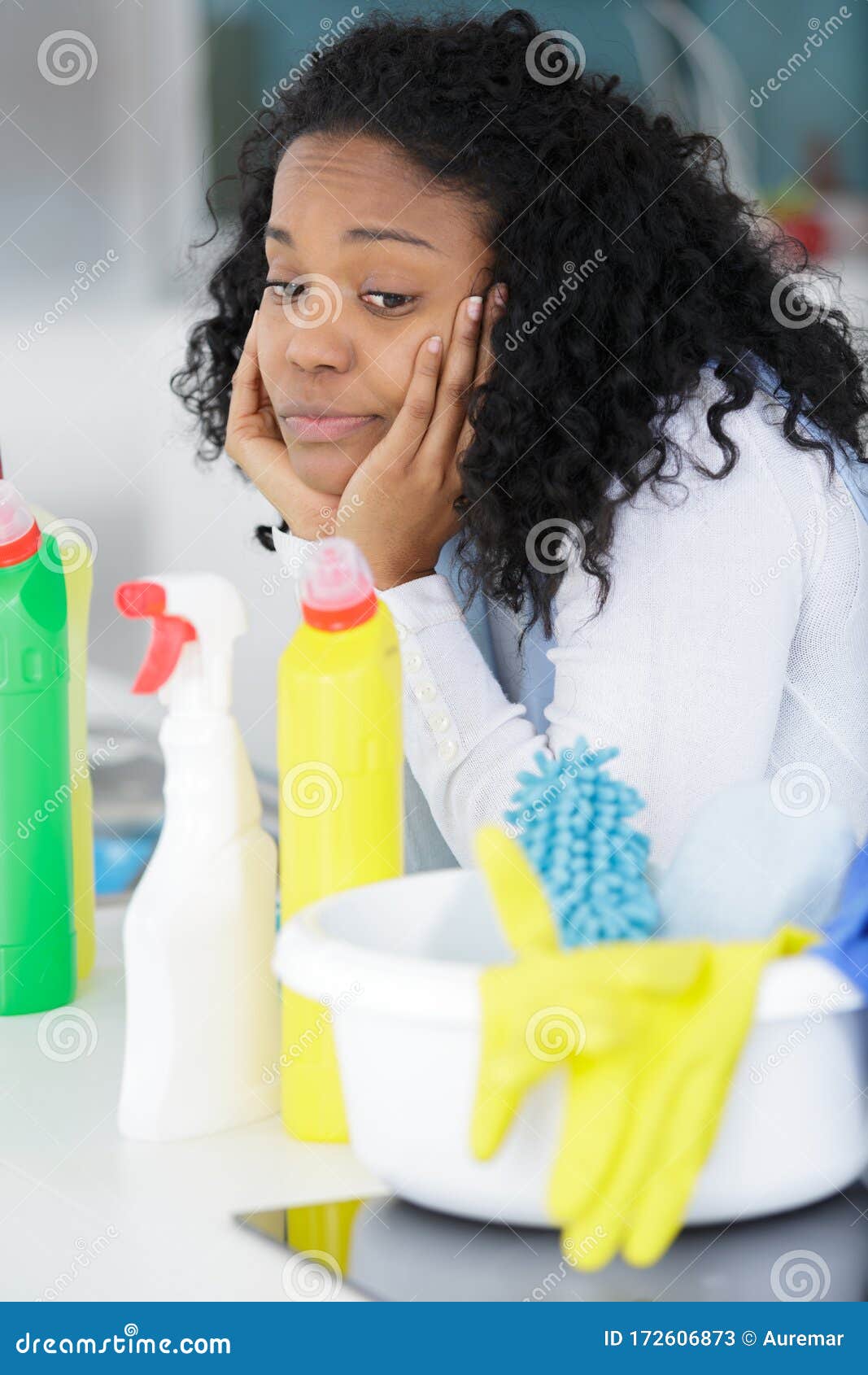 Sad Young Woman Tired after Cleaning Stock Image - Image of emotion ...
