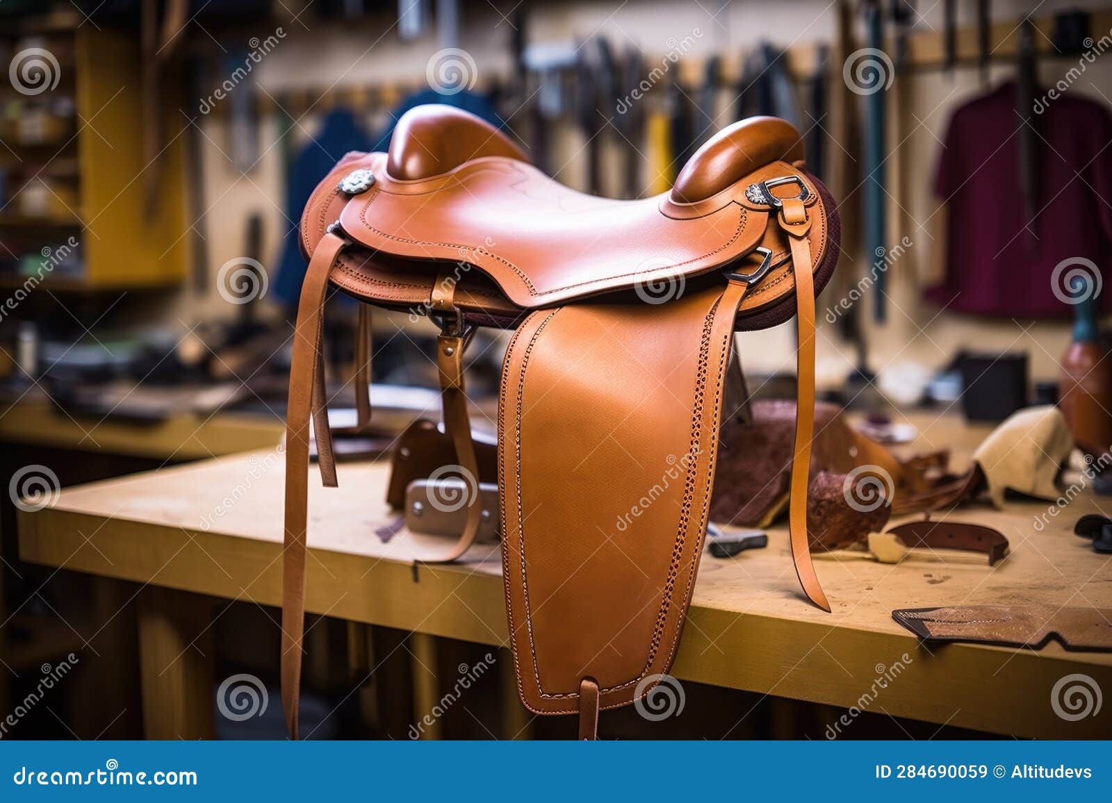 Saddle Making Process: Leather Stock Illustration - Illustration of ...