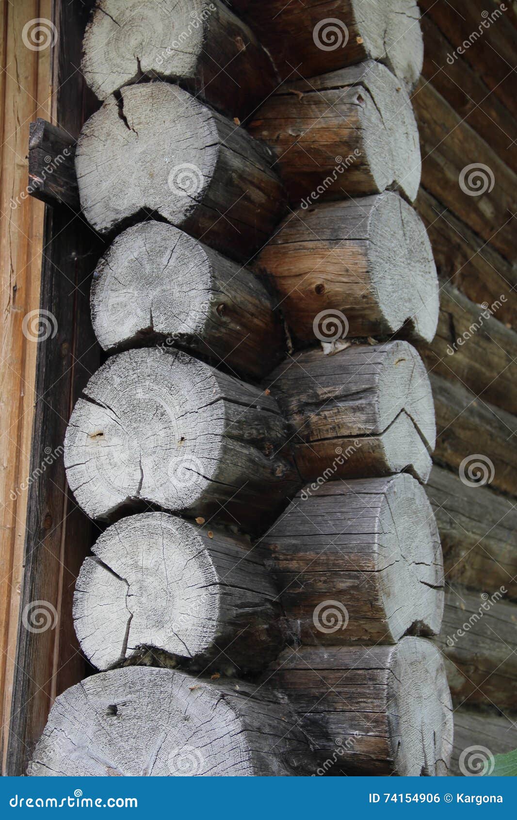 Saddle Notch Corner of a Log Cabin Stock Photo - Image of background ...