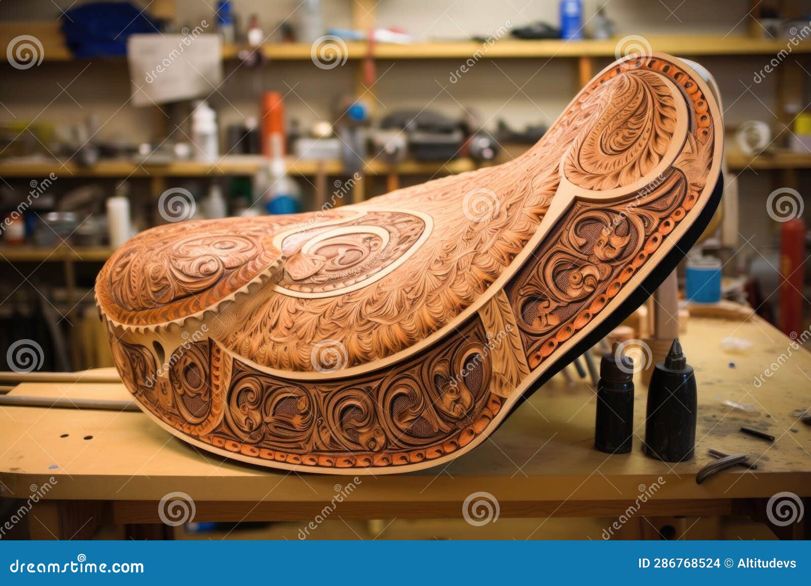 Saddle in Progress, Focusing on Intricate Design Stock Photo - Image of ...