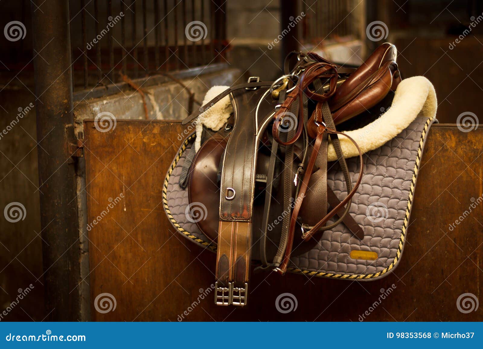Horse Riding Tack in Stable Stock Photo - Image of stall, sports: 98353568