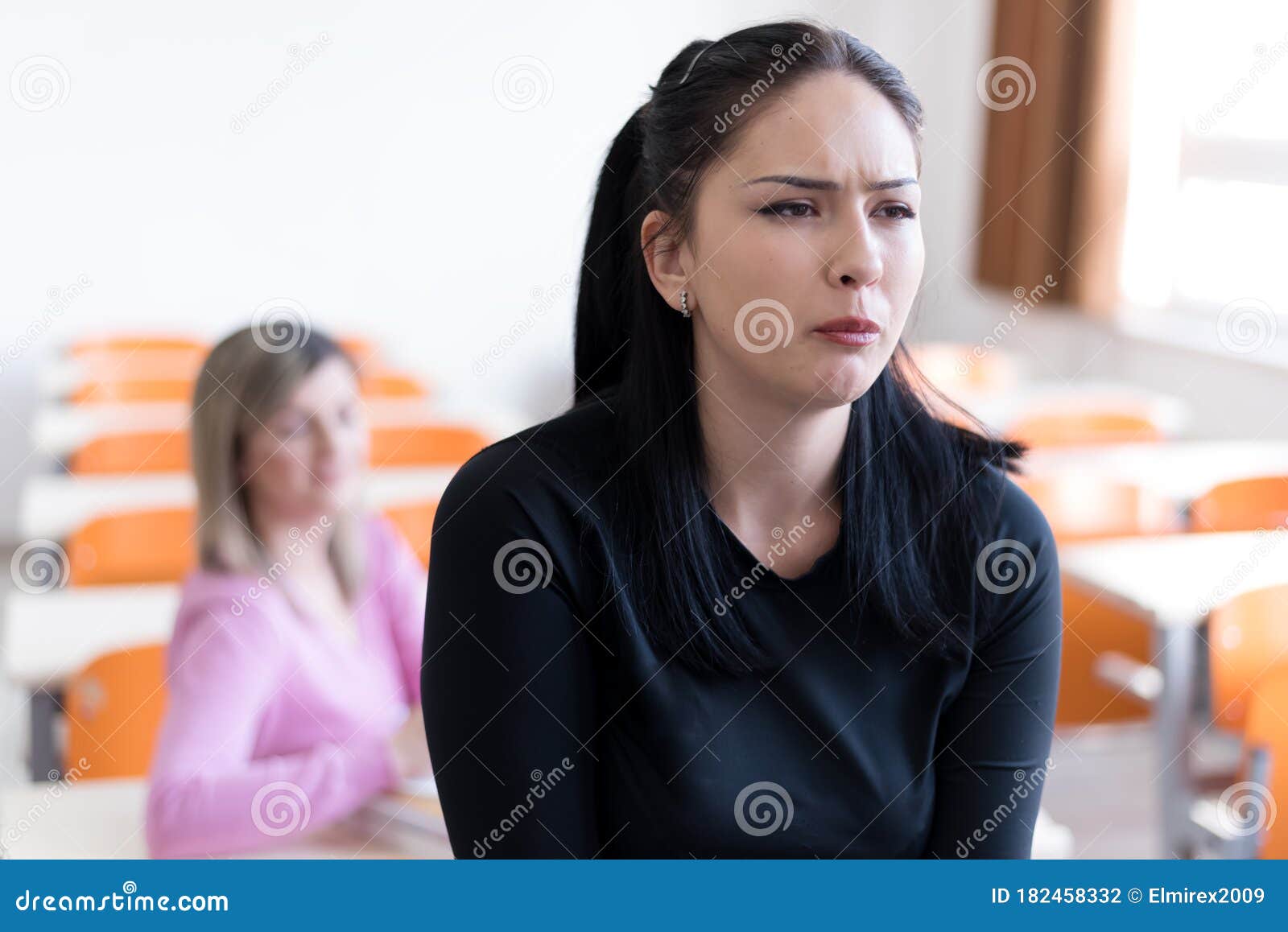 Sadly Student Girl Standing in Classroom and Crying after Test ...