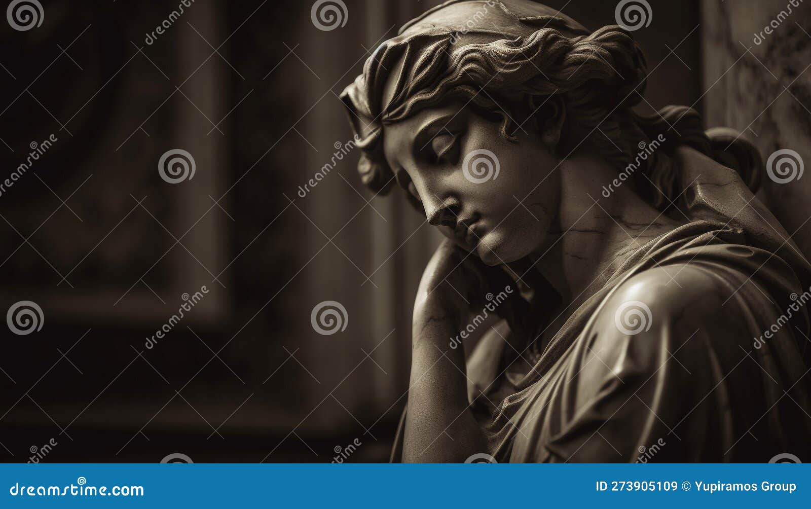 Sadness and Grief on the Statue Face Generated by AI Stock Illustration ...