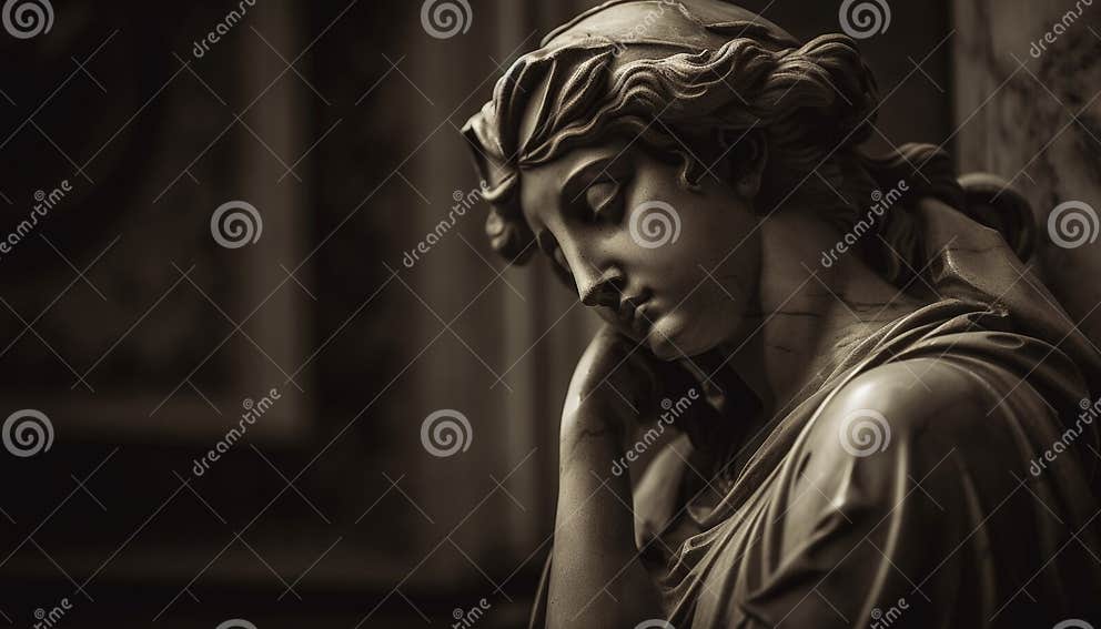 Sadness and Grief on the Statue Face Generated by AI Stock Illustration ...