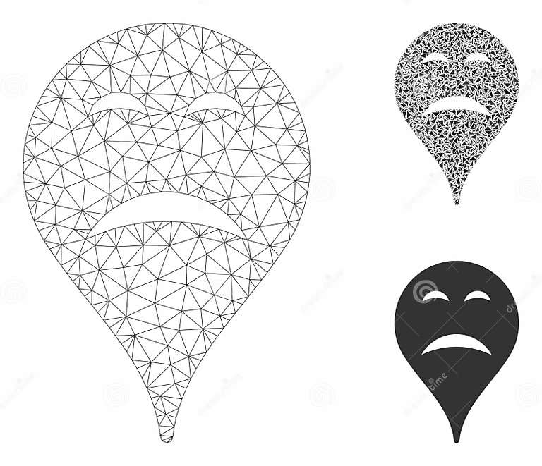Sadness Smiley Map Marker Vector Mesh Wire Frame Model and Triangle ...