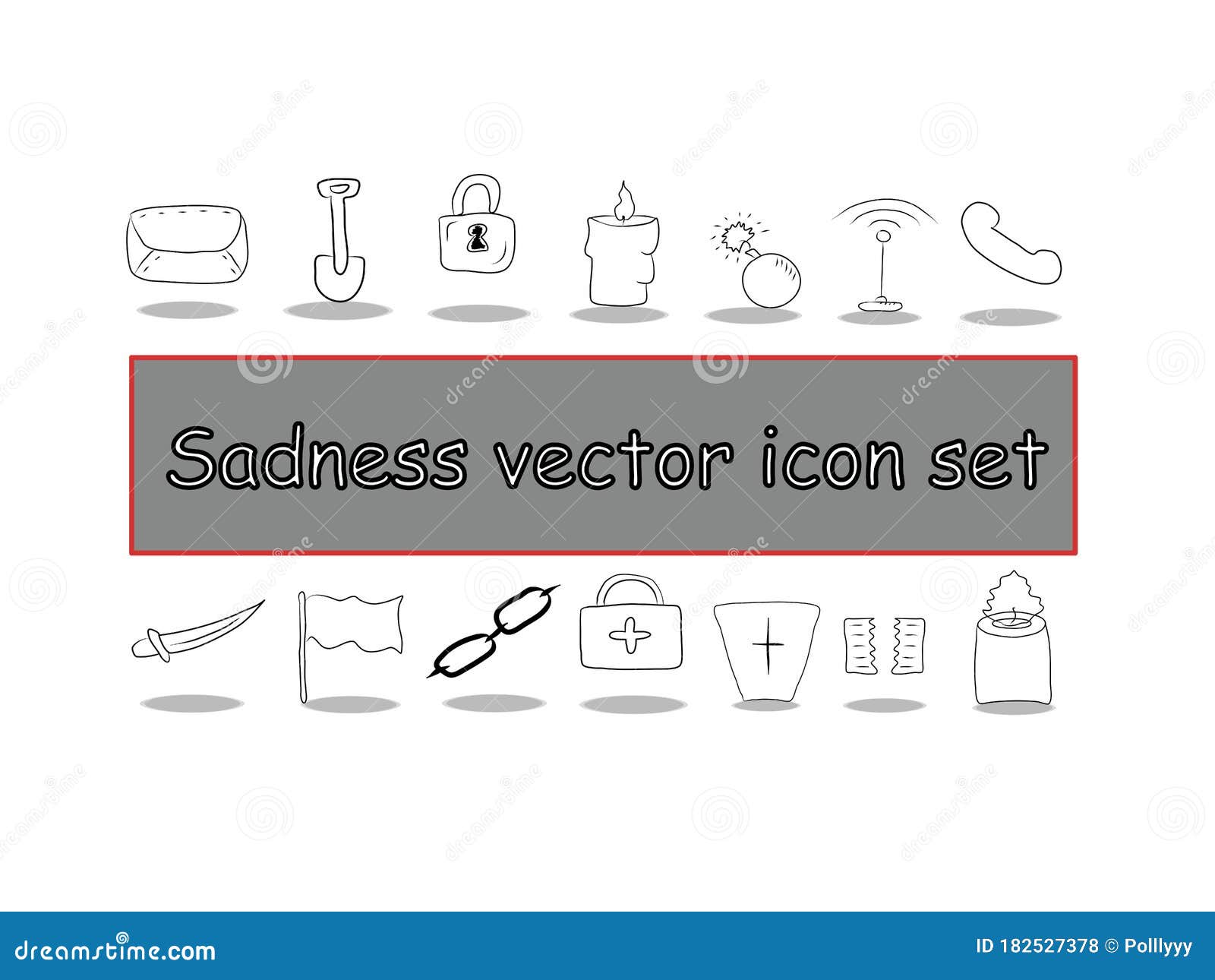 Sadness Vector Icon Set. Thin Simple Collection Illustration Black ...