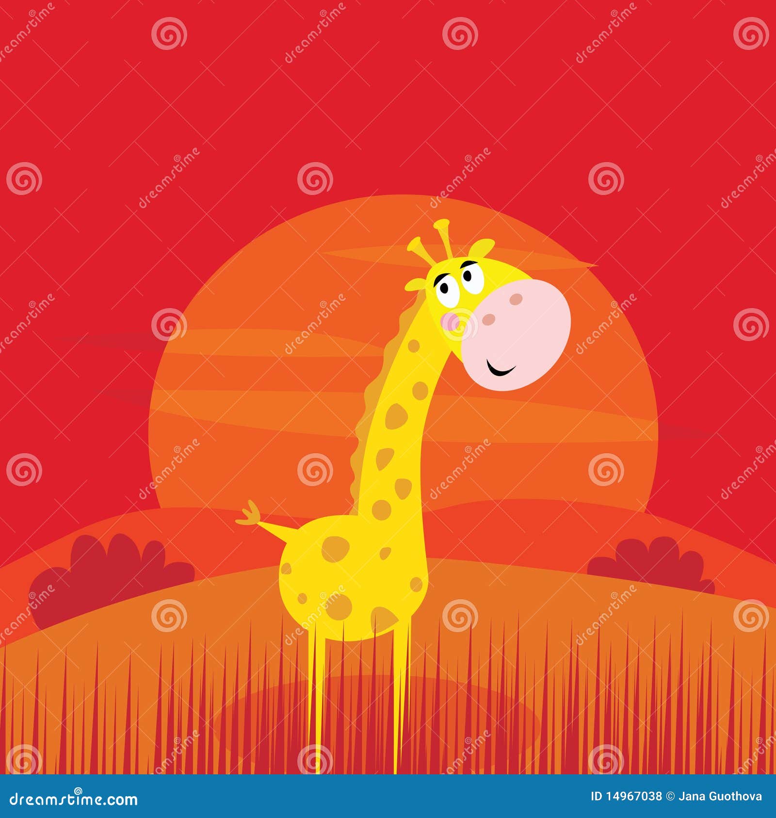Safari Animals - Cute Giraffe and Red Sunset Scene Stock Vector ...