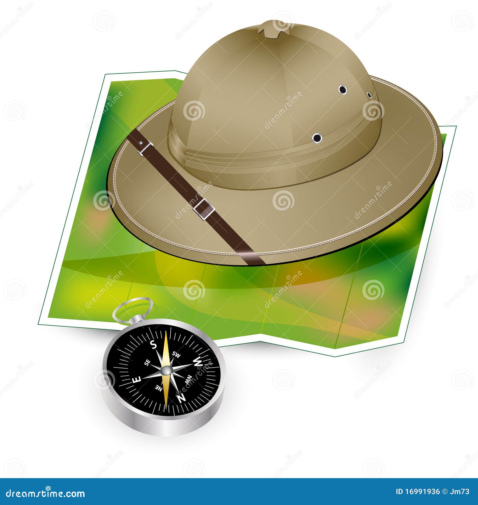 Safari Hat, Map And Compass Vector Illustration | CartoonDealer.com ...