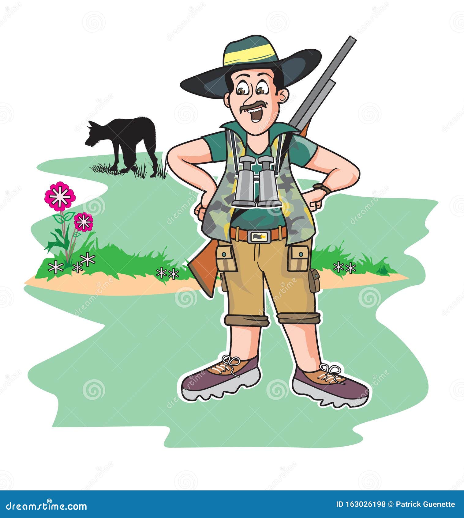 Man Hunter Standing Near Campfire And Tent Holding Trophy Bird, Funny ...