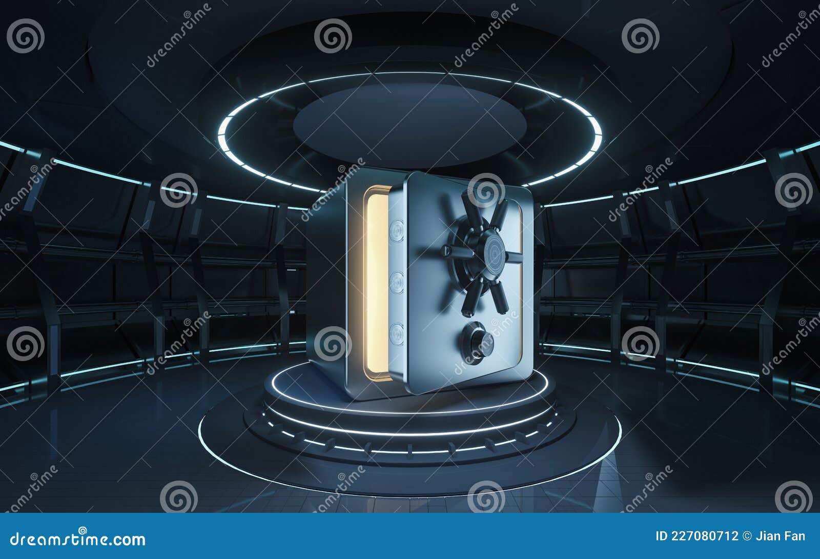 Safe Box in the Futuristic Room, 3d Rendering Stock Illustration ...