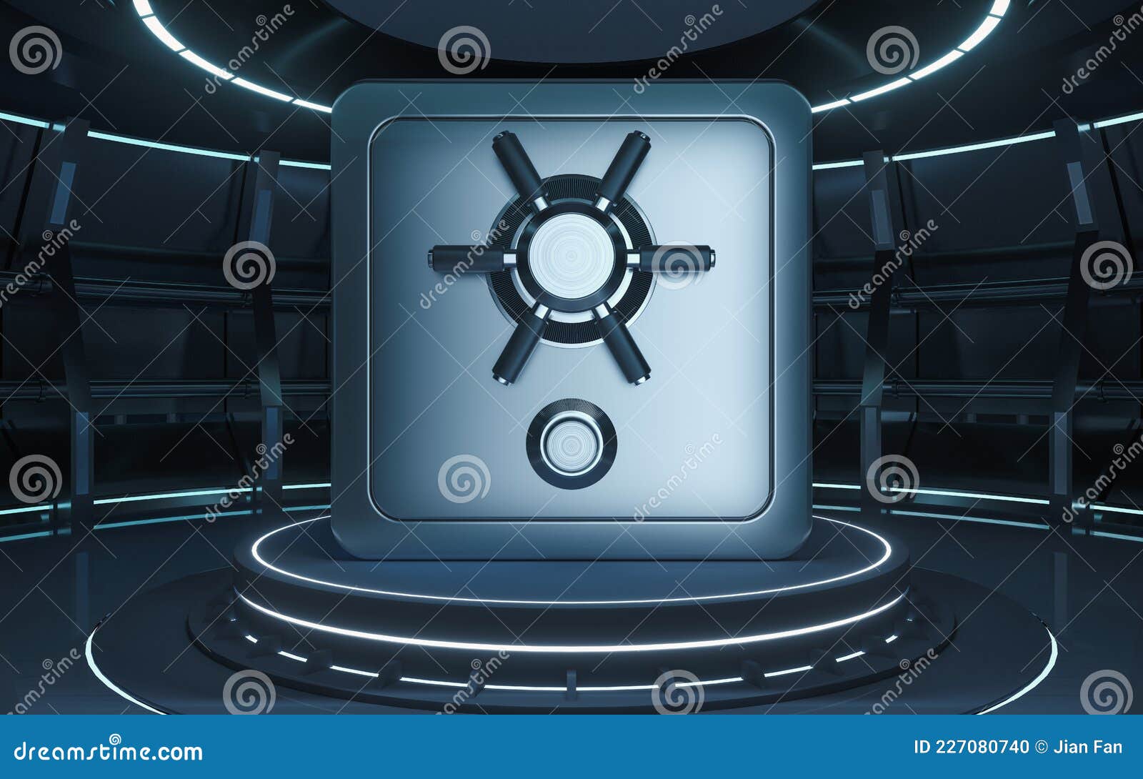 Safe Box in the Futuristic Room, 3d Rendering Stock Illustration ...