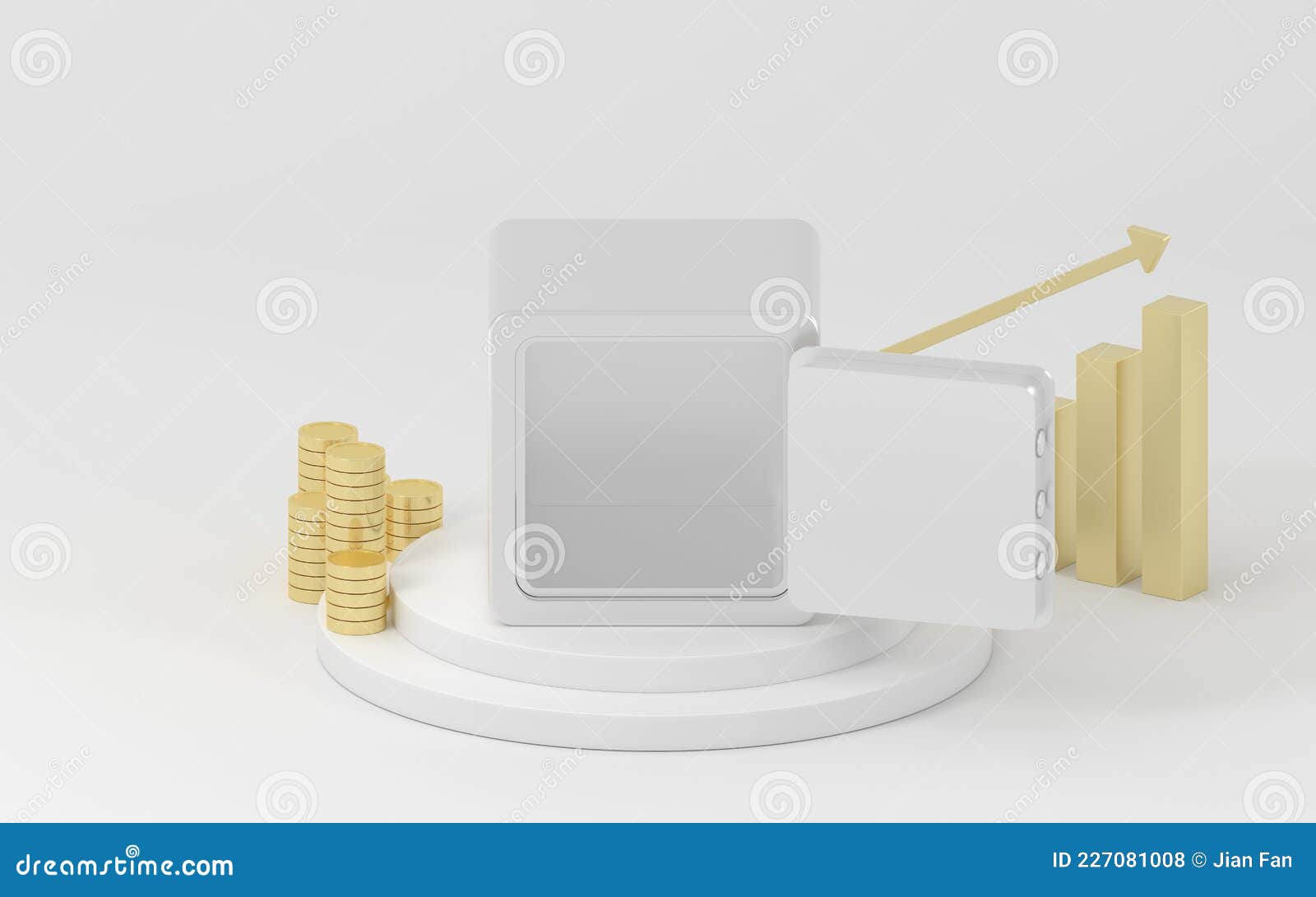 Safe Box and Gold Coins on the Stage, 3d Rendering Stock Illustration ...