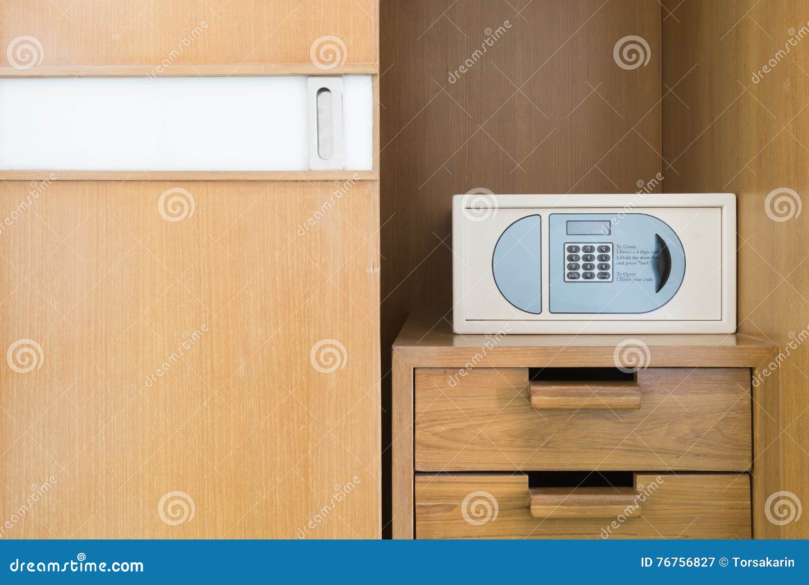 Safe box and wood wardrobe stock image. Image of interior - 76756827