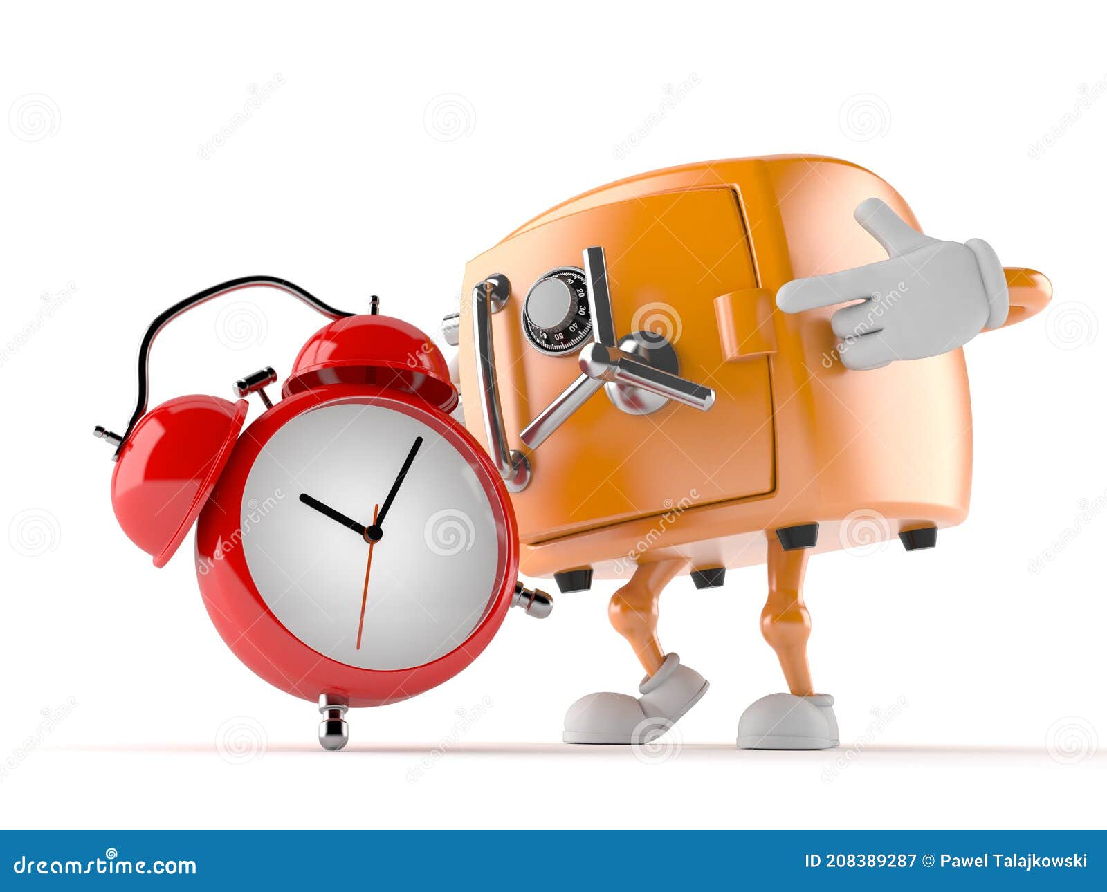 Safe Character with Alarm Clock Stock Illustration - Illustration of ...