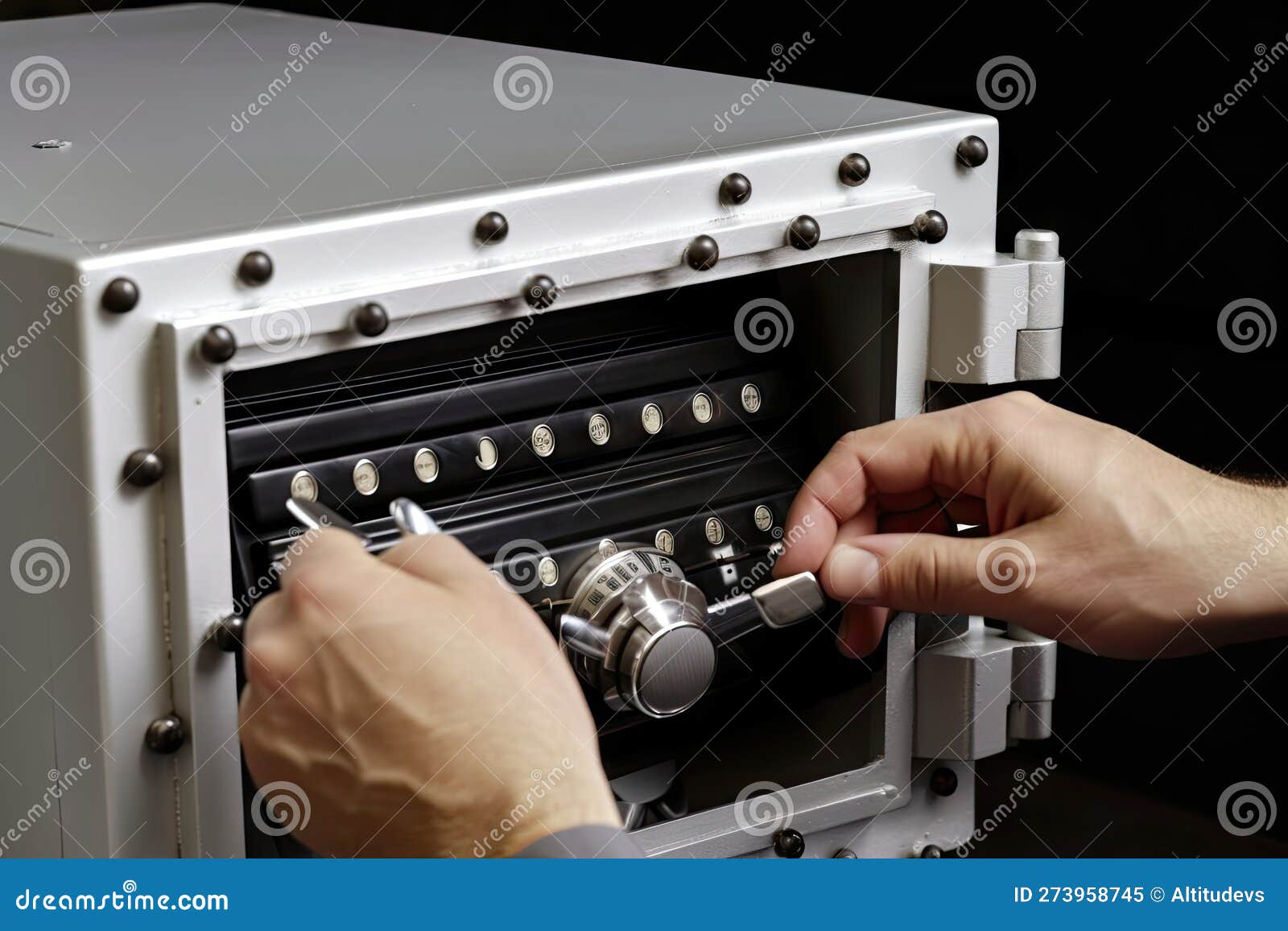 Safe Deposit Box with Combination Lock, Being Opened by Hand Stock ...