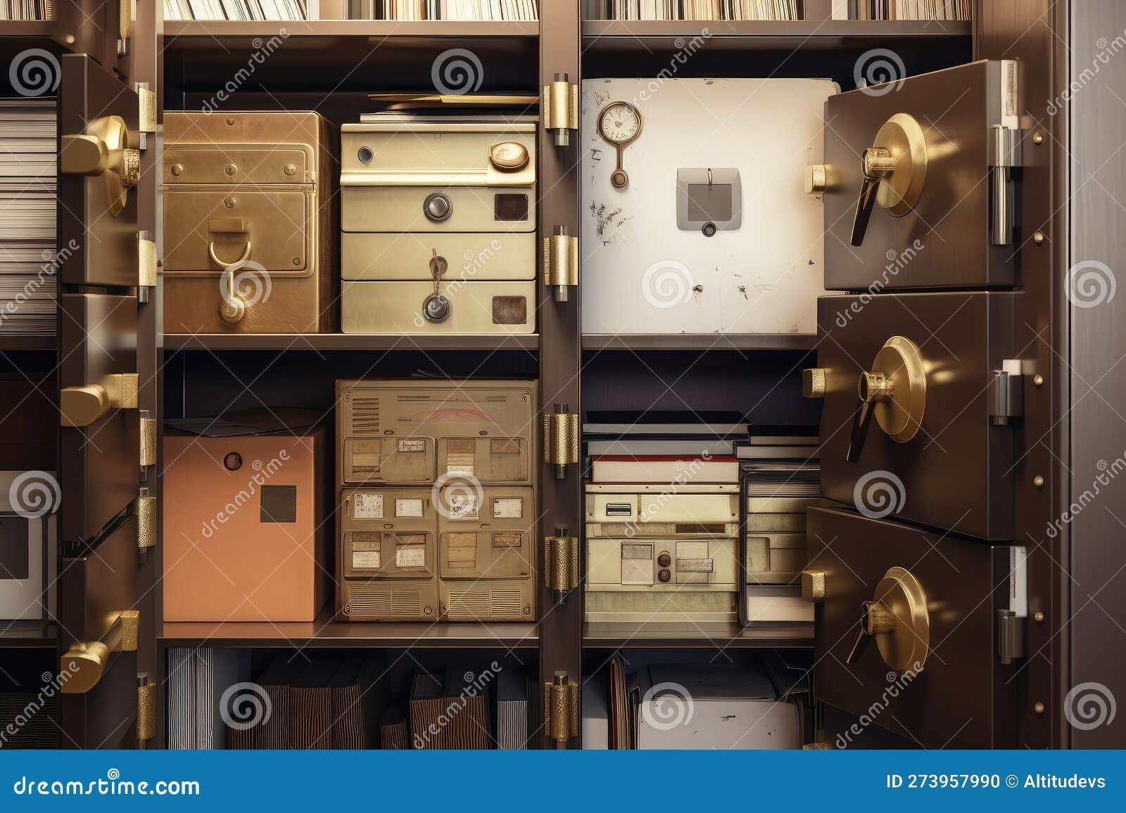 Safe Deposit Box with Combination Lock, Surrounded by Stacks of Files ...