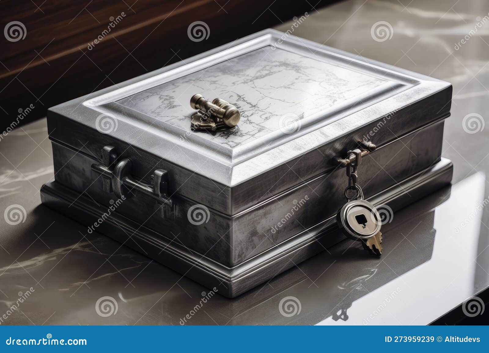 Safe Deposit Box, with Key and Combination Visible, Sitting on Marble ...