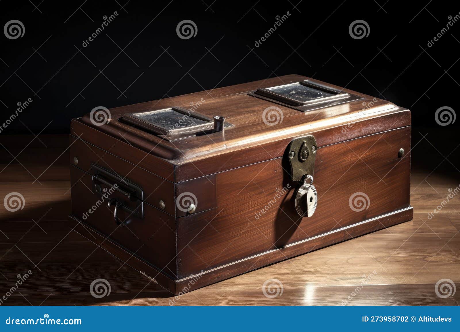 Safe Deposit Box, with Key and Combination Visible, on Wooden Table ...