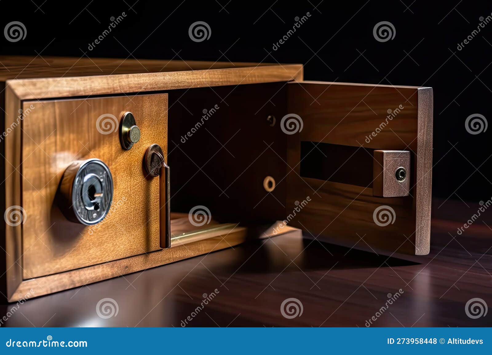 Safe Deposit Box, with Keyhole and Lock Visible, Placed Inside Wooden ...