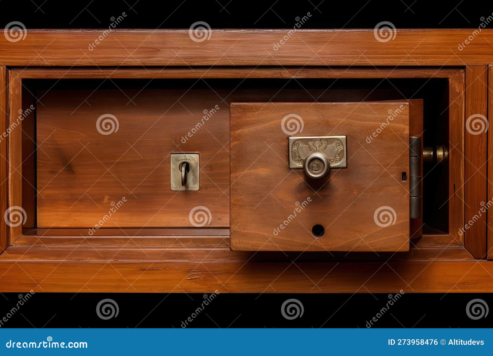 Safe Deposit Box, with Keyhole and Lock Visible, Placed Inside Wooden ...