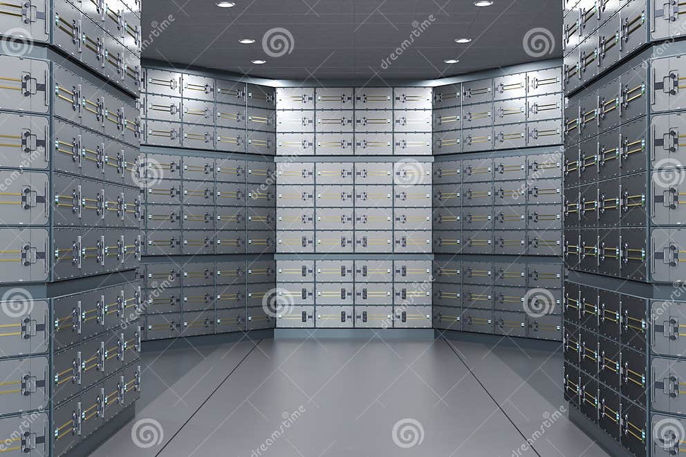 Safe Deposit Boxes Inside Bank Vault Interior Stock Illustration ...