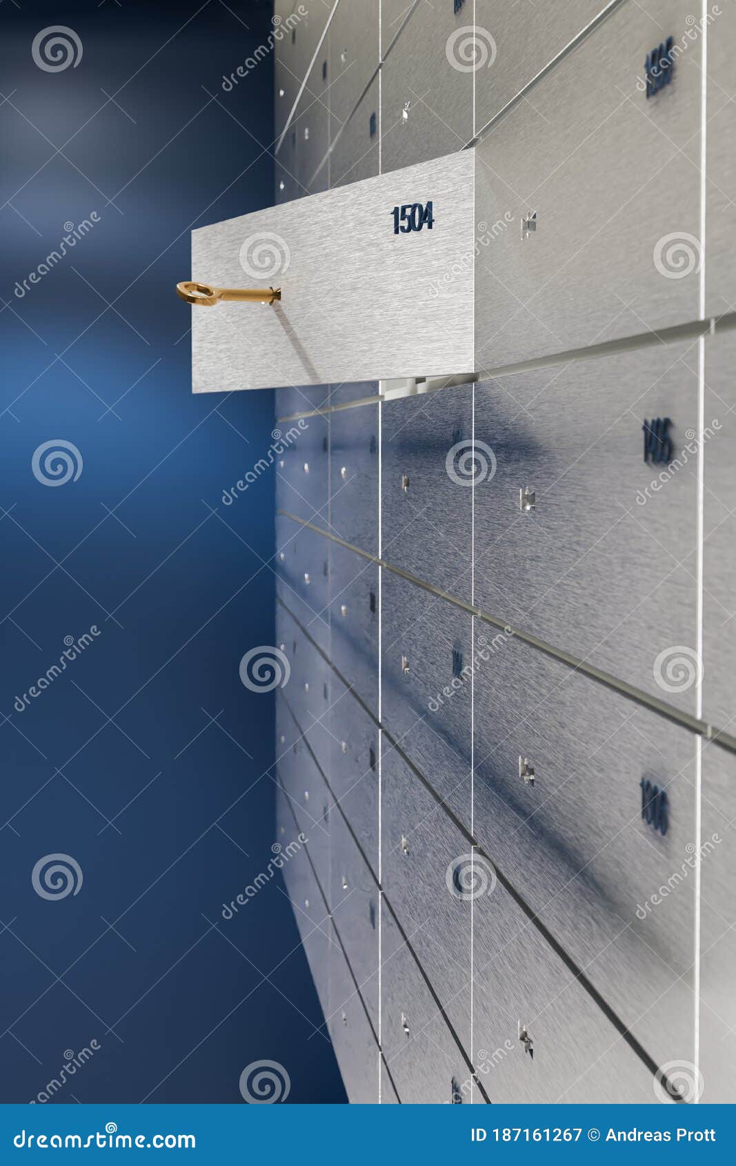 Safe Deposit Boxes Made from Brushed Metal, One Box Open and Key ...