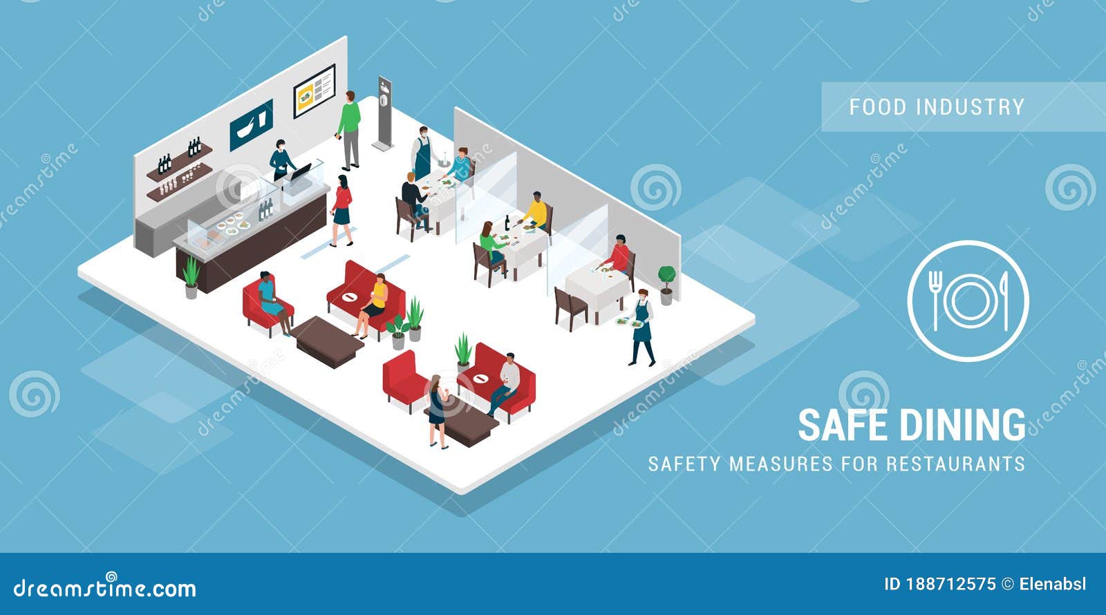 Safe Restaurant, Cafe, Pizzeria Entrance Vector Banner. Covid-19 ...