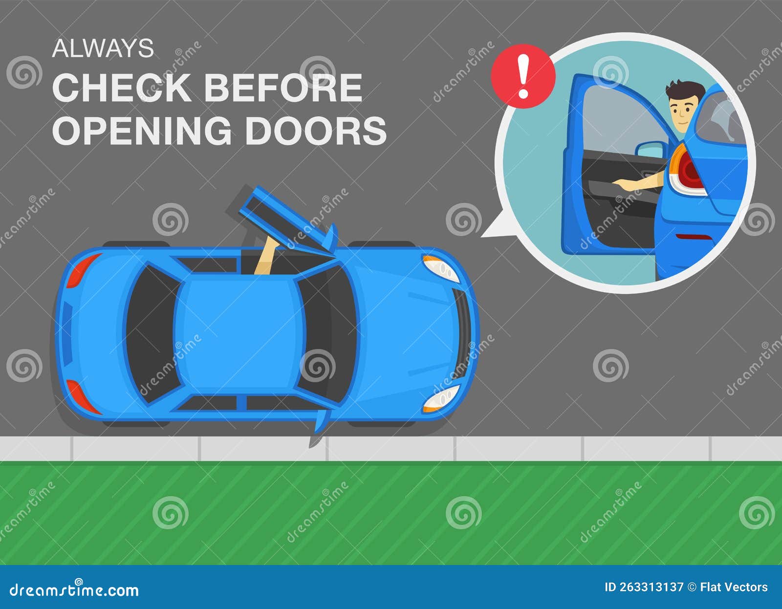 Always Check before Opening Doors. Close-up of Male Driver Looking Back ...