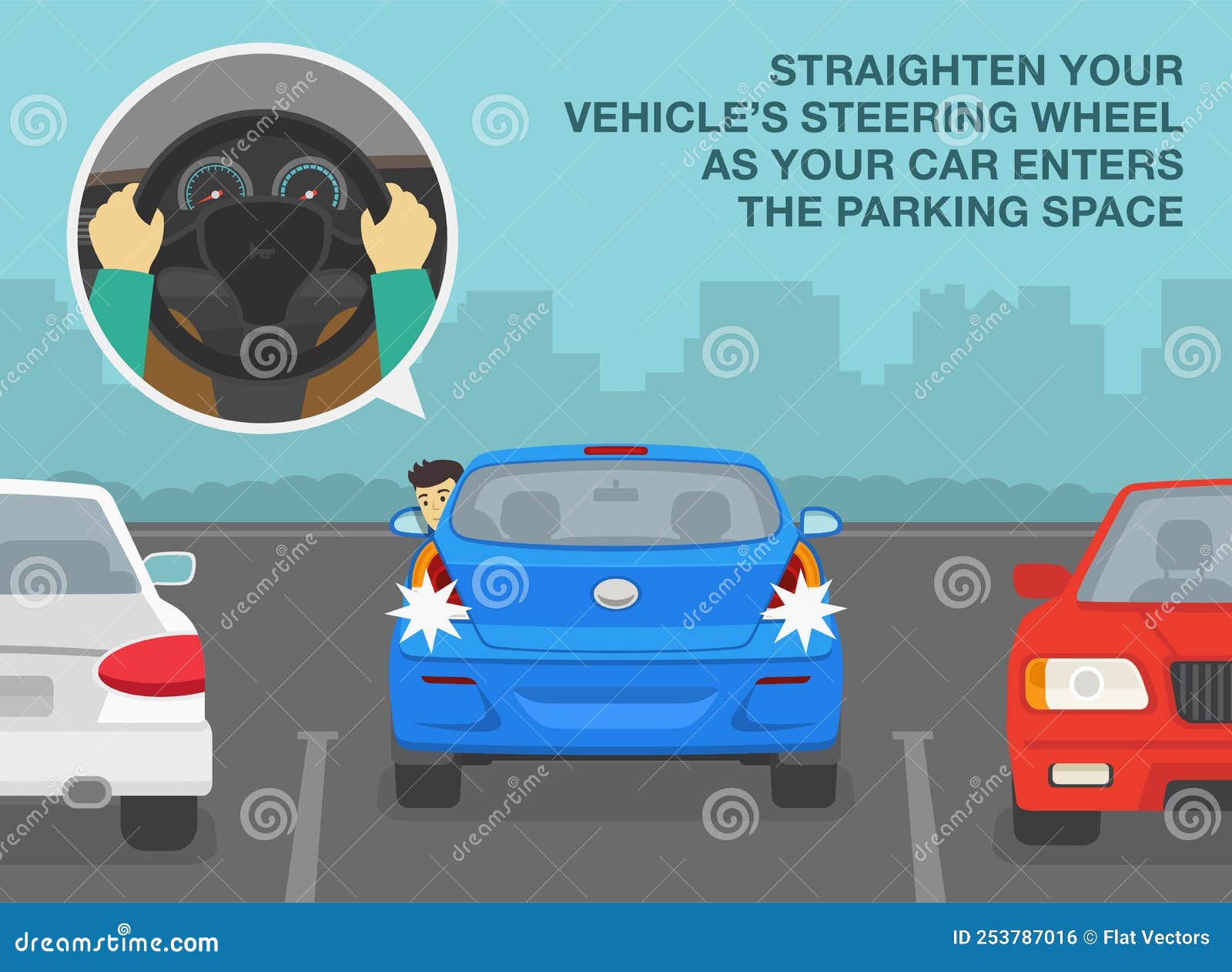 Young Male Driver is Looking Back from the Open Window while Parking ...