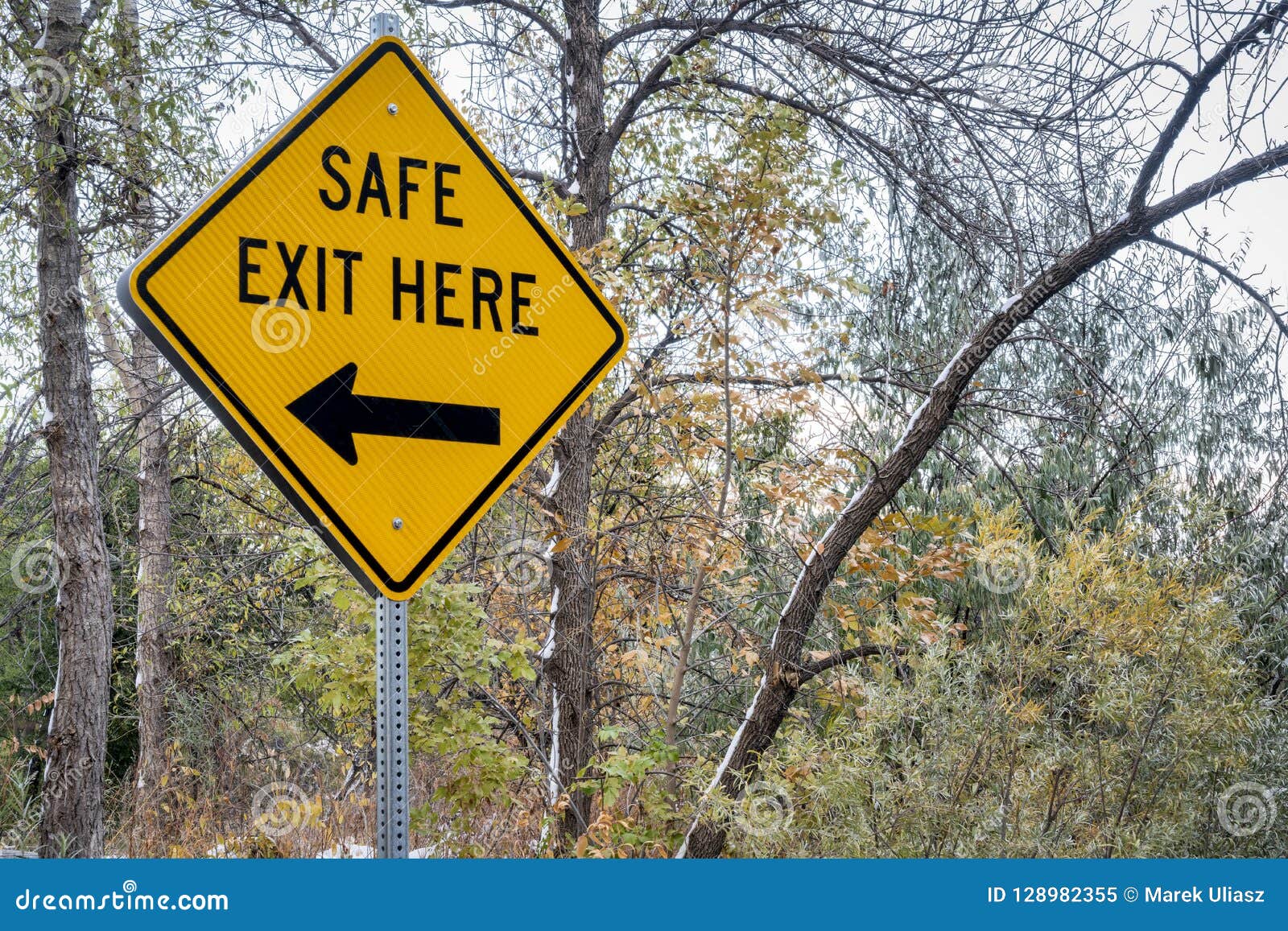 Safe Exit Here Sign on a River Shore Stock Image - Image of boating ...