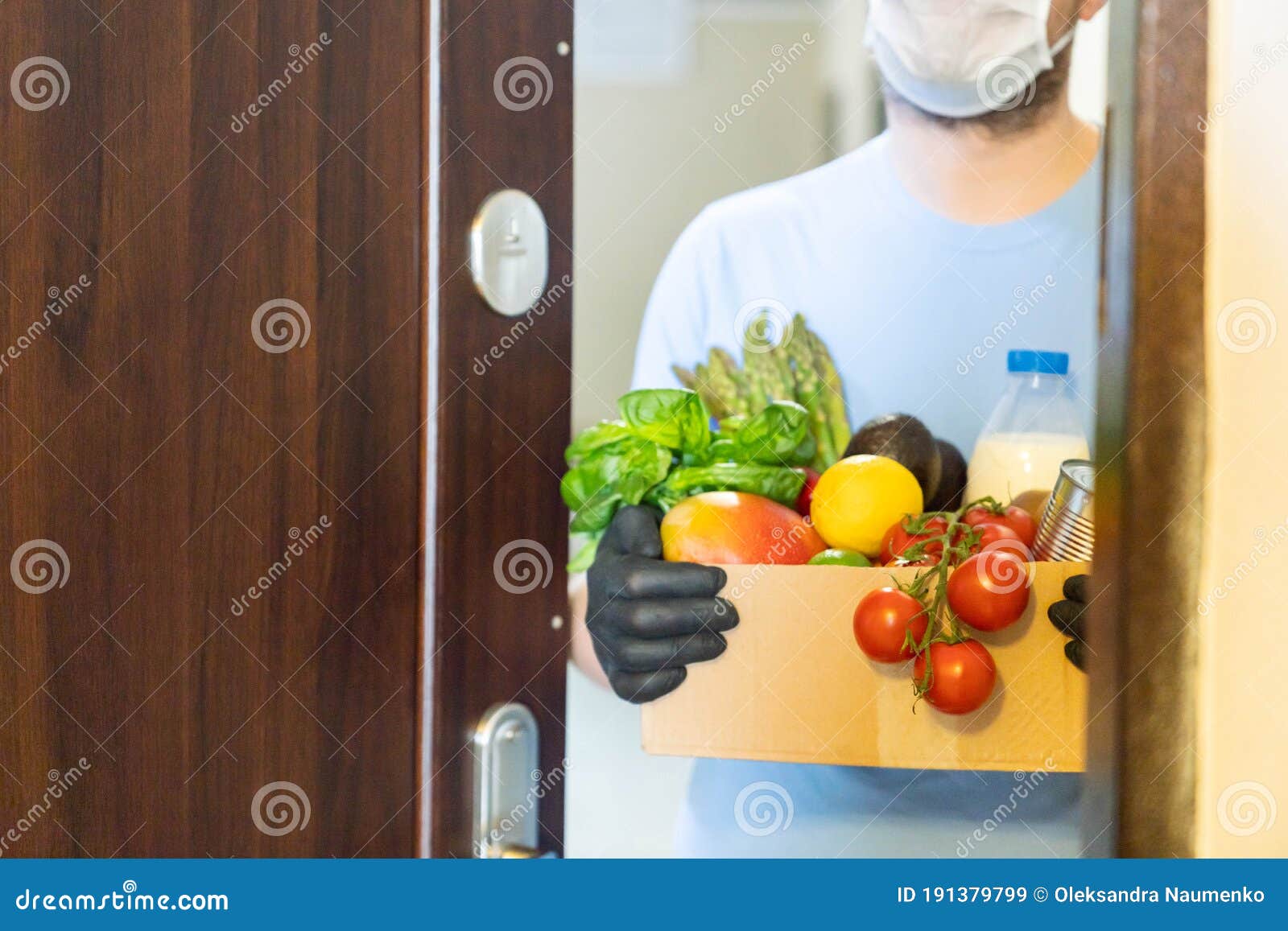 Safe Food Delivery Concept - Delivery Man Holds Gloceries Stock Image ... Safe Food Delivery Concept - Delivery Man Holds Gloceries Stock Image ...