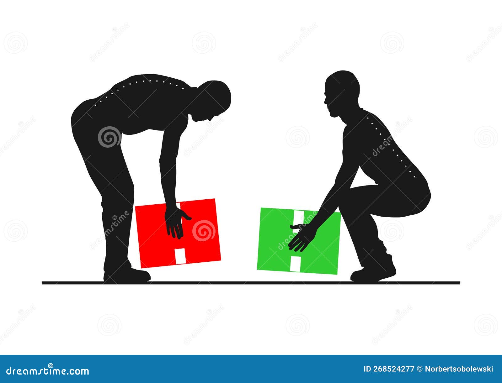 Safe Lifting. Silhouettes Of People Lifting Weights. Cartoon Vector ...