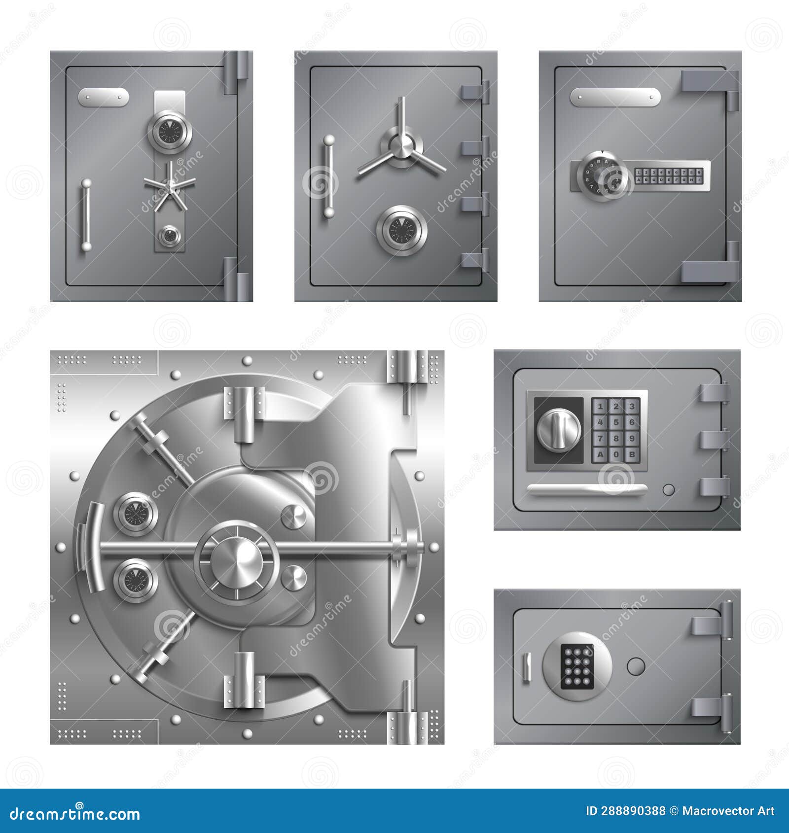 Safe Lockers Doors Set Vector Illustration | CartoonDealer.com #288890388