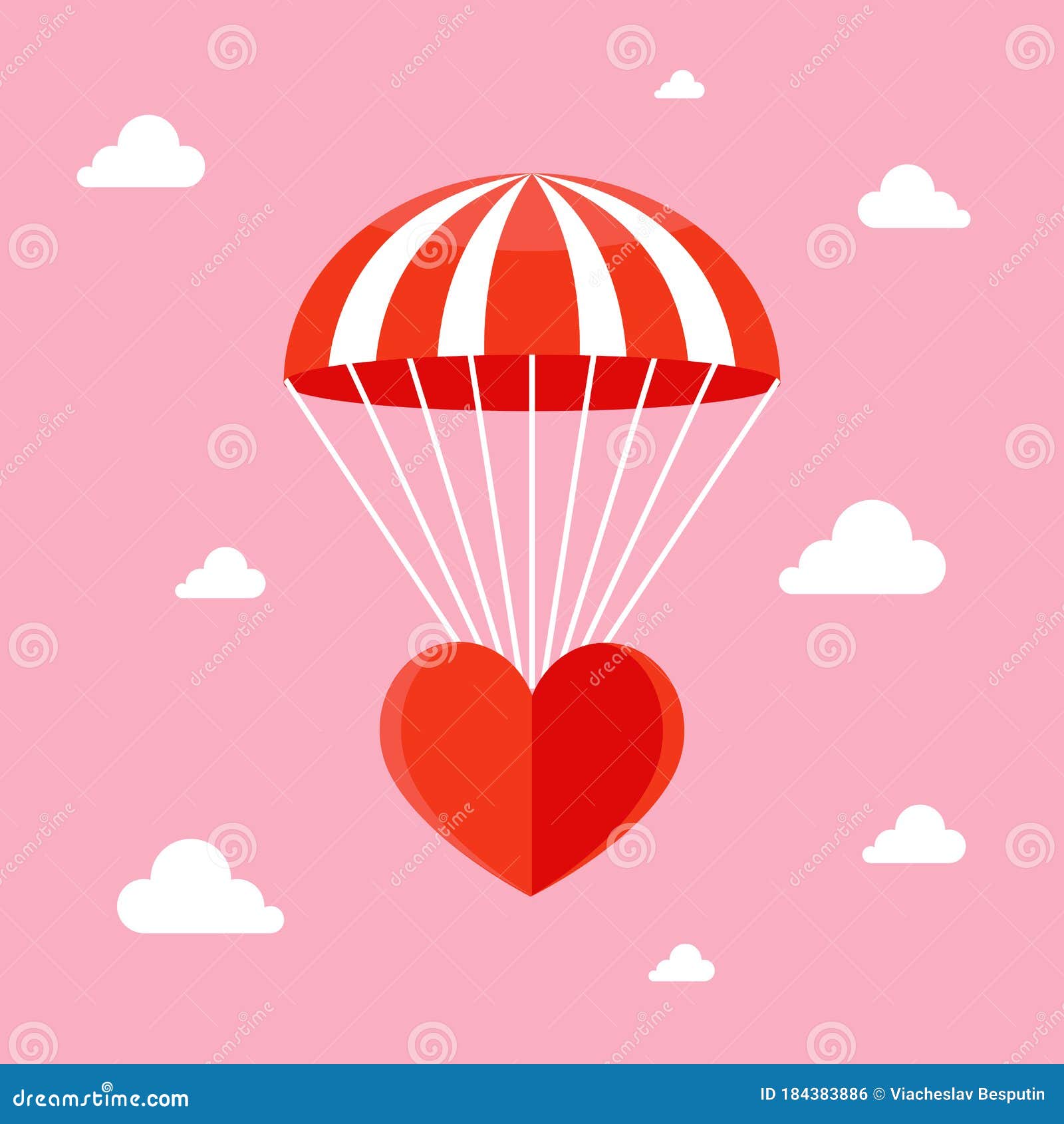 Safe Love. Falling Heart with a Parachute in the Sky Stock Vector ...