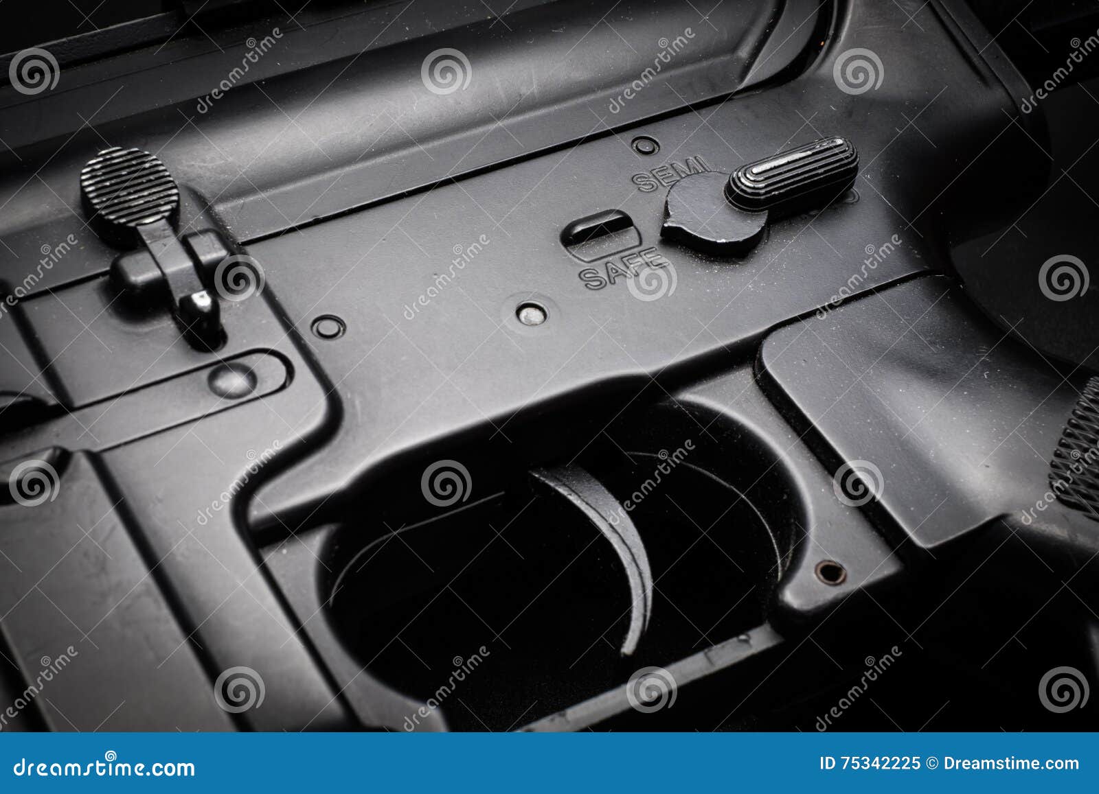 Safe Mode Assault Rifle on Black Background Stock Image - Image of army ...