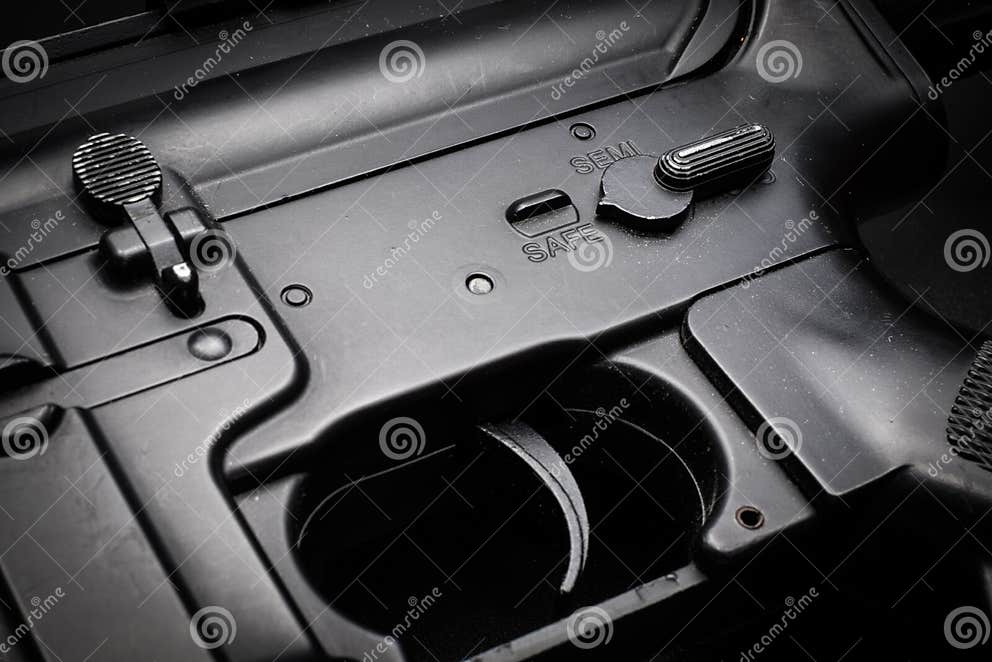 Safe Mode Assault Rifle on Black Background Stock Image - Image of army ...