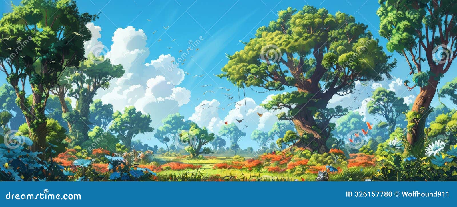 A Safe Planet Backdrop With A Thriving Forest Ecosystem, Showcasing ...