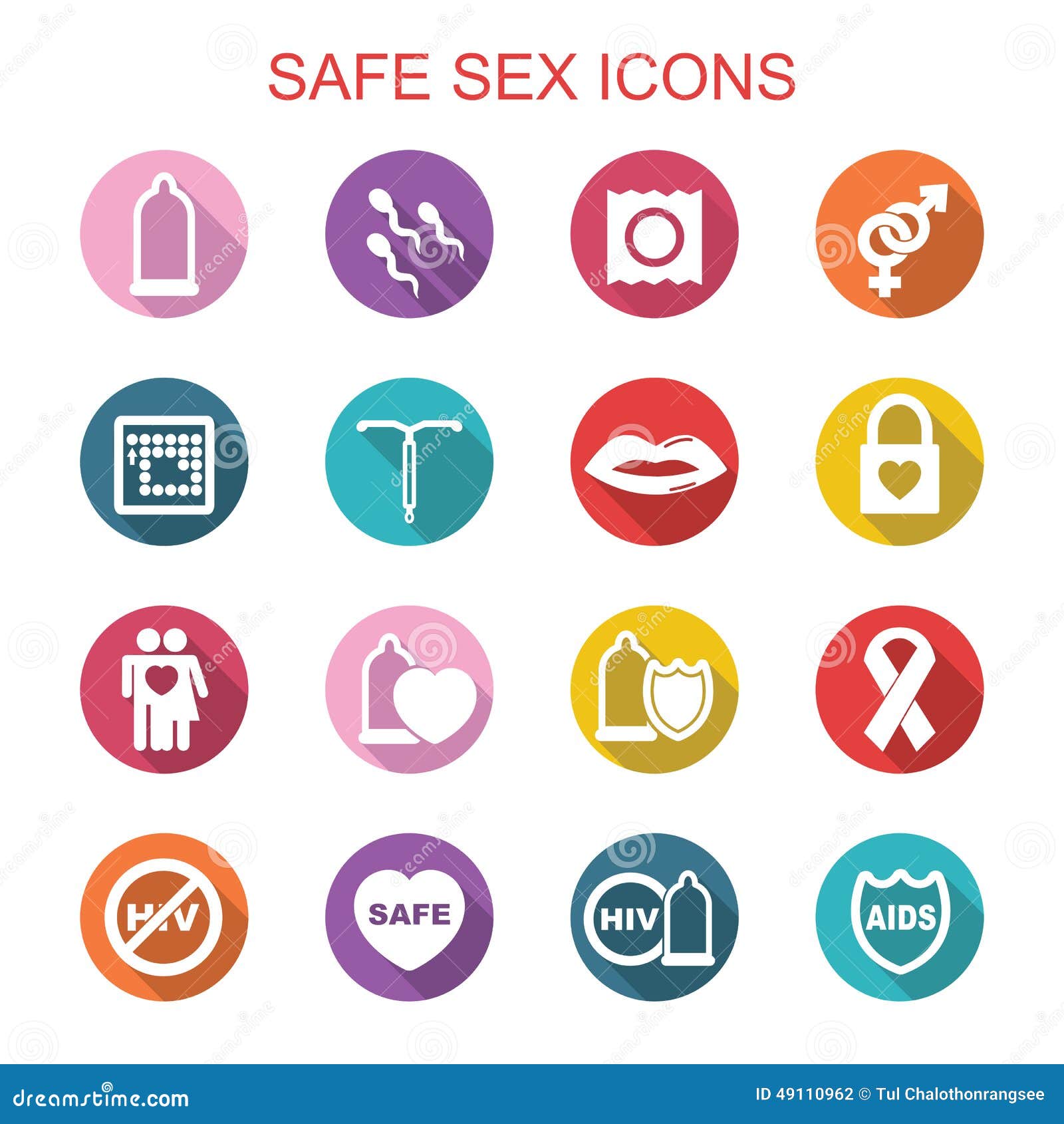 Safe Sex Long Shadow Icons Stock Vector Illustration Of Male 49110962