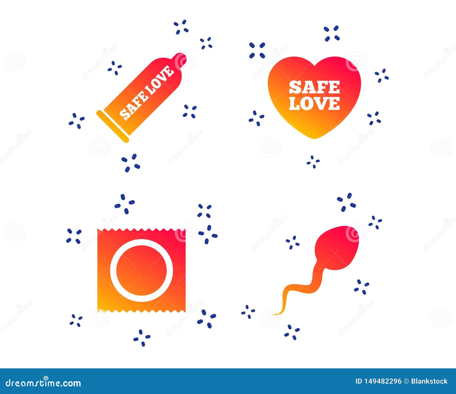 Safe Sex Love Icons Condom In Package Symbols Vector Stock Vector
