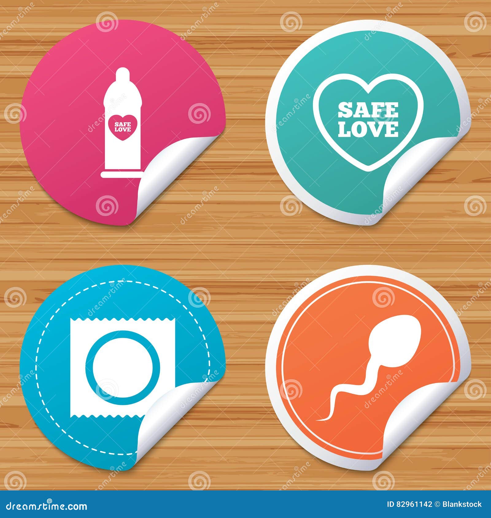 Safe Sex Love Icons Condom In Package Symbols Stock Vector