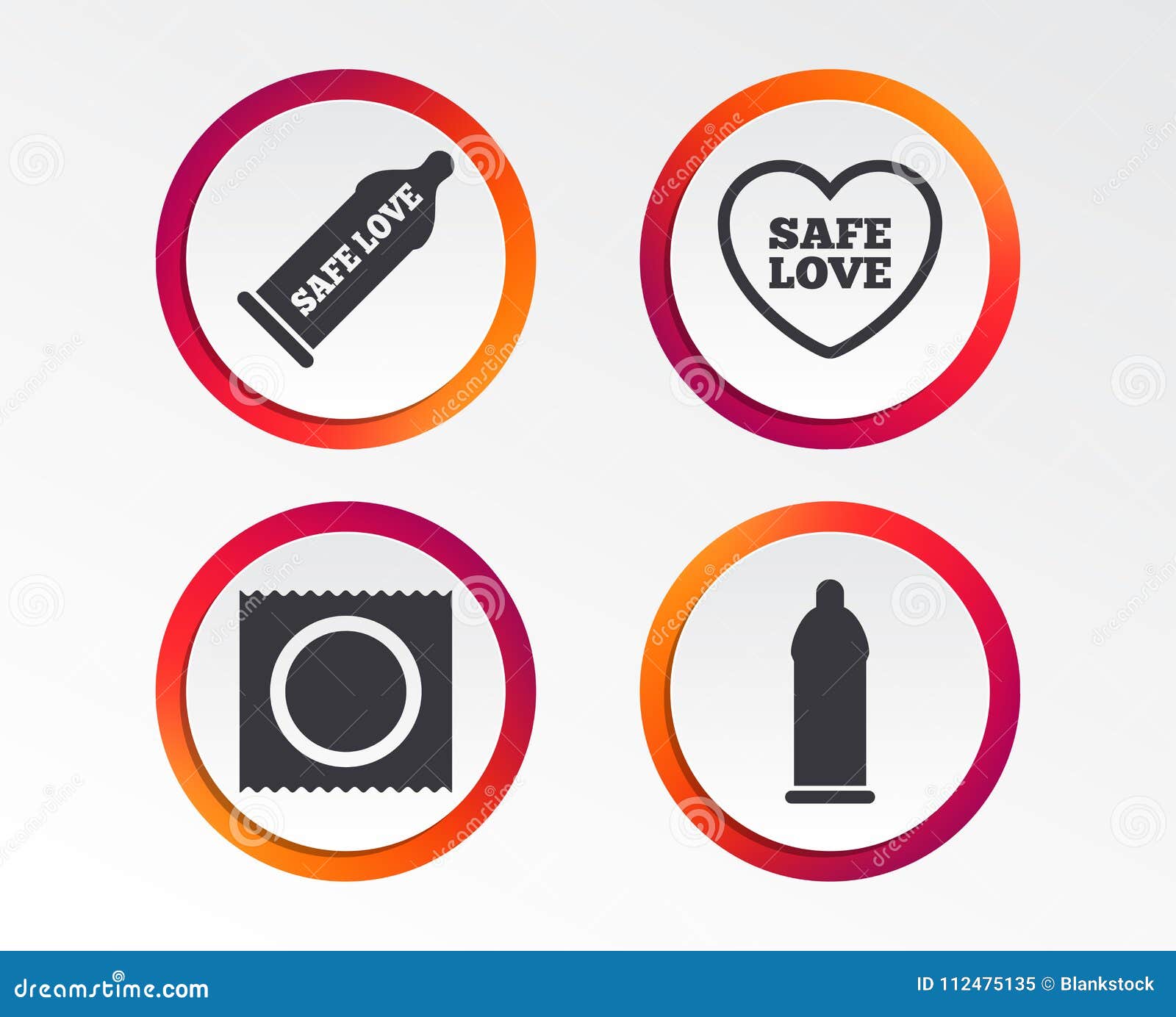 Safe Sex Love Icons Condom In Package Symbols Stock Vector