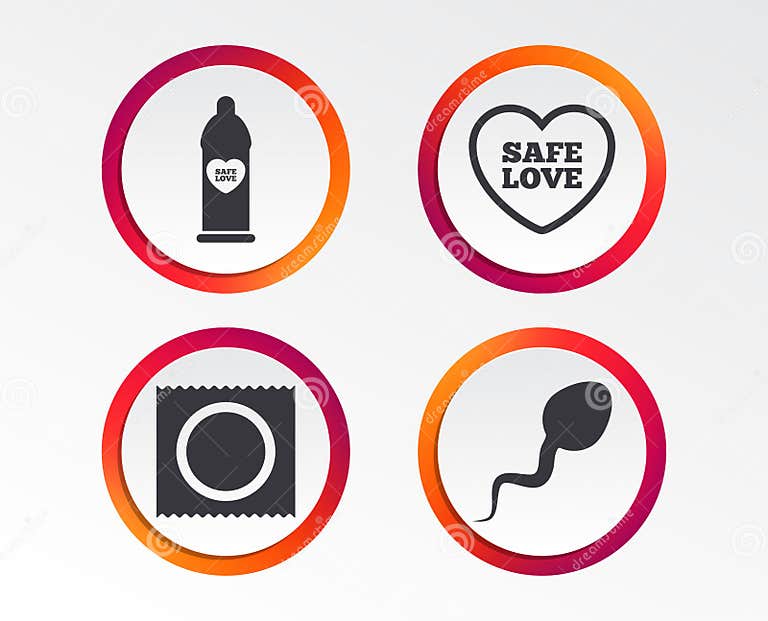 Safe Sex Love Icons Condom In Package Symbols Stock Vector